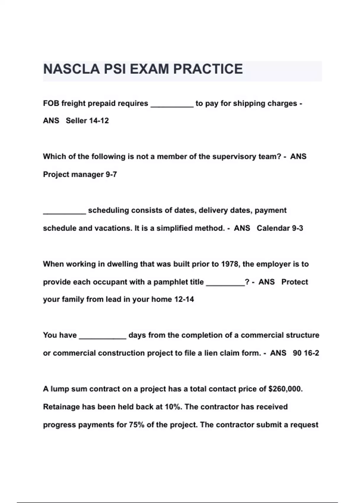 NASCLA PSI EXAM PRACTICE questions & answers 2024 (A+ GRADED 100% ...