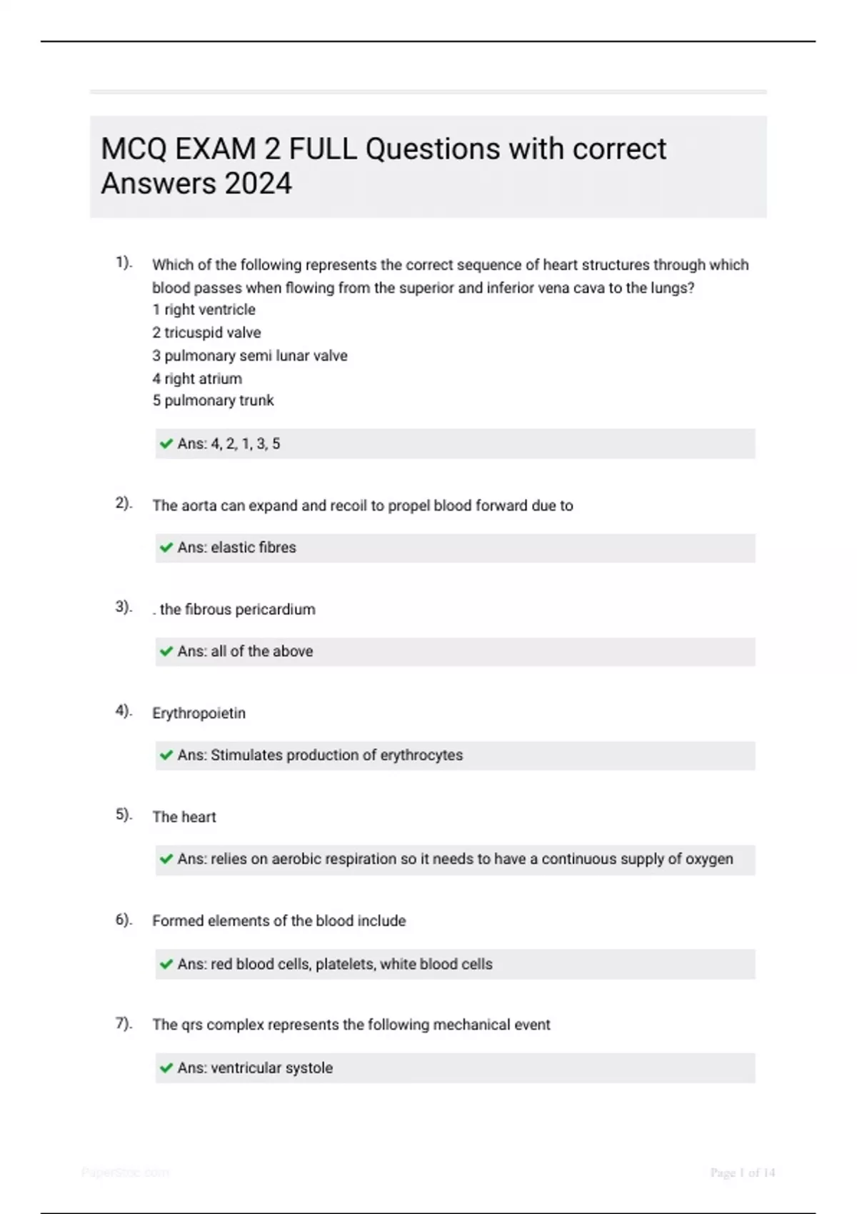 MCQ EXAM 2 FULL Questions with correct Answers 2024 - NU1426 - Stuvia US