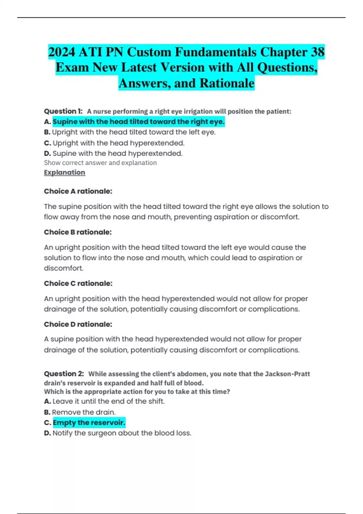 2024 ATI PN Custom Fundamentals Chapter 38 Exam New Latest Version with ...