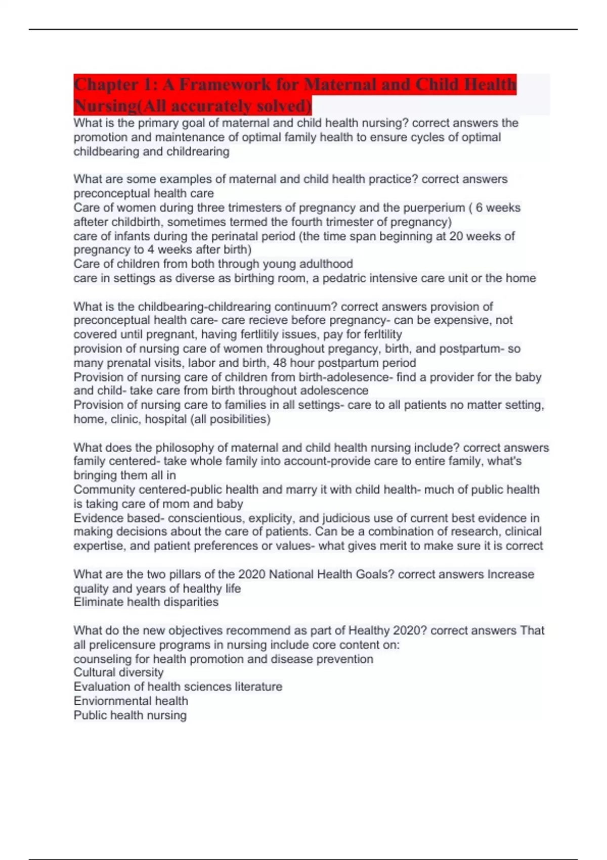 Chapter 1: A Framework for Maternal and Child Health Nursing(All ...