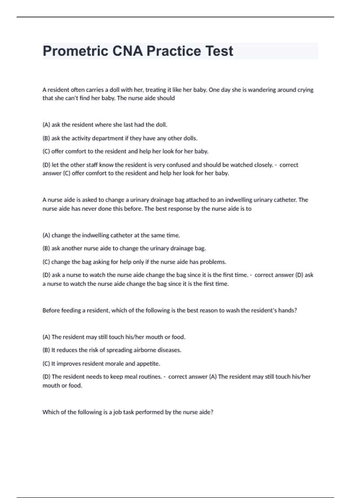 Prometric CNA Practice Test well answered 2024/2025 - Prometric CNA ...