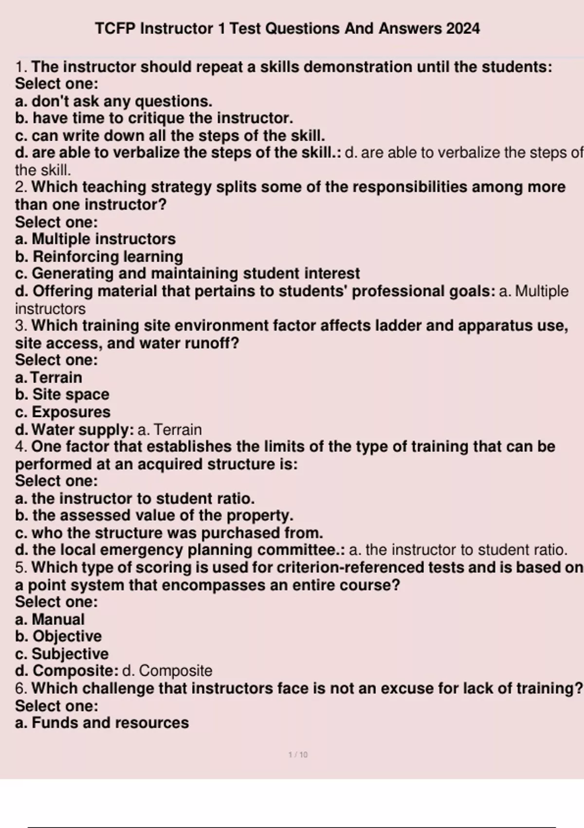 TCFP EXAM STUDY MATERIAL QUESTIONS AND ANSWERS 2024, TCFP Prep ...