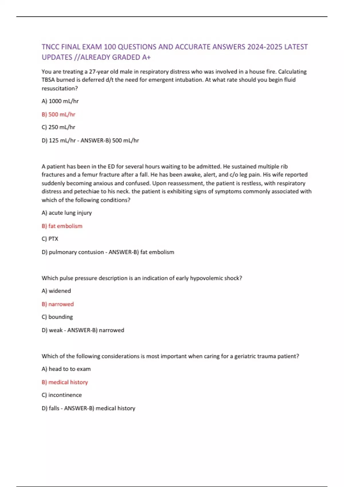 TNCC FINAL EXAM 100 QUESTIONS AND ACCURATE ANSWERS LATEST UPDATES ...