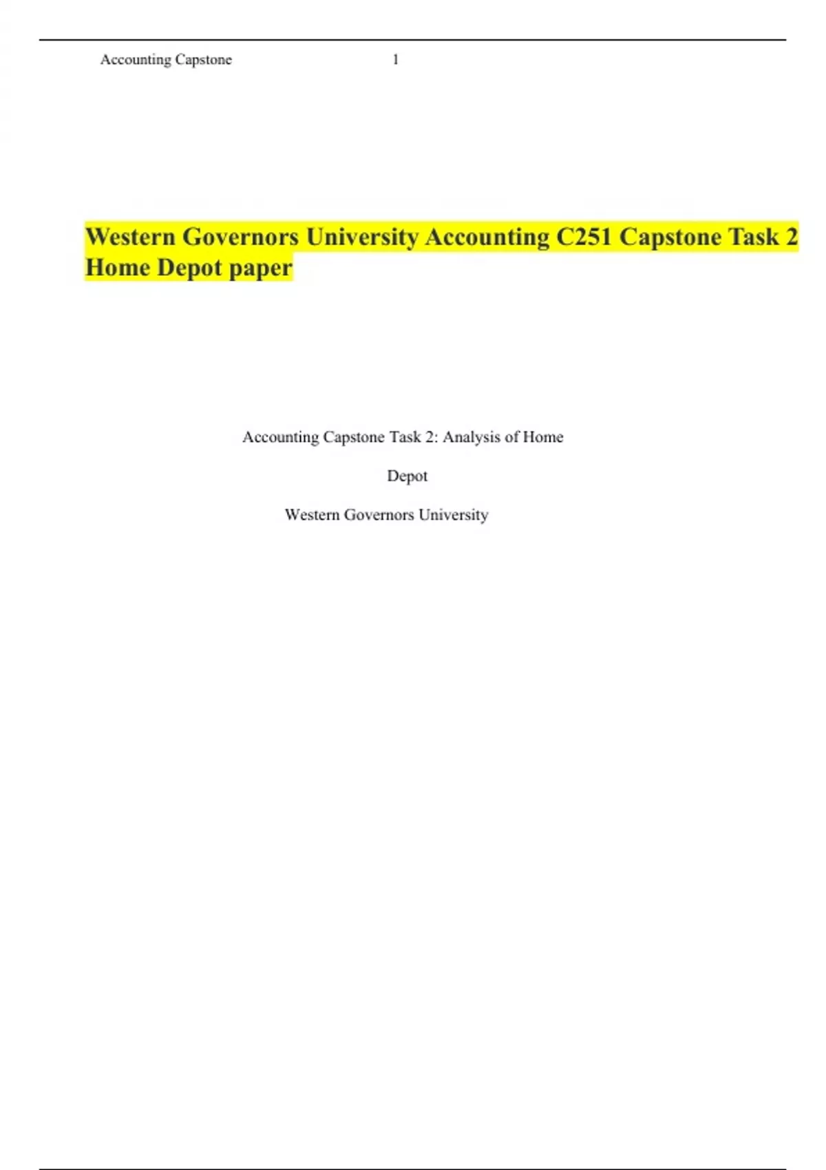 Western Governors University Accounting C251 Capstone Task 2 Home Depot ...