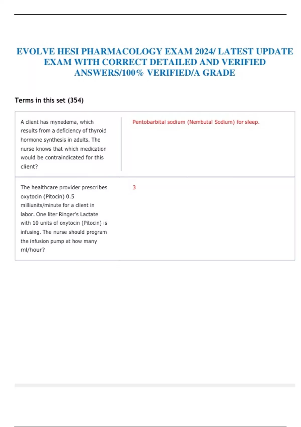 EVOLVE HESI PHARMACOLOGY EXAM 2024/ LATEST UPDATE EXAM WITH CORRECT ...