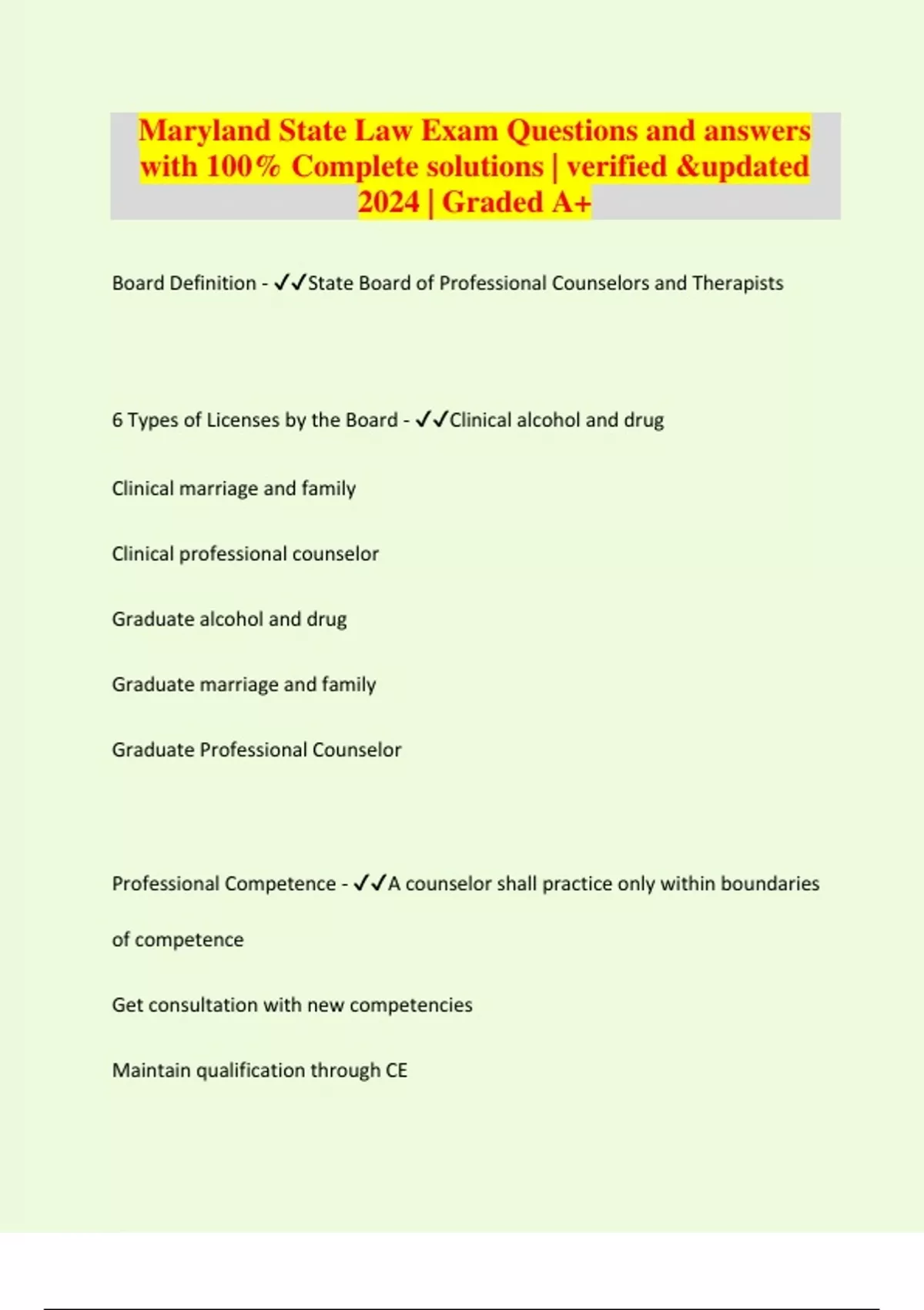 Maryland State Law Exam Questions and answers with 100% Complete ...