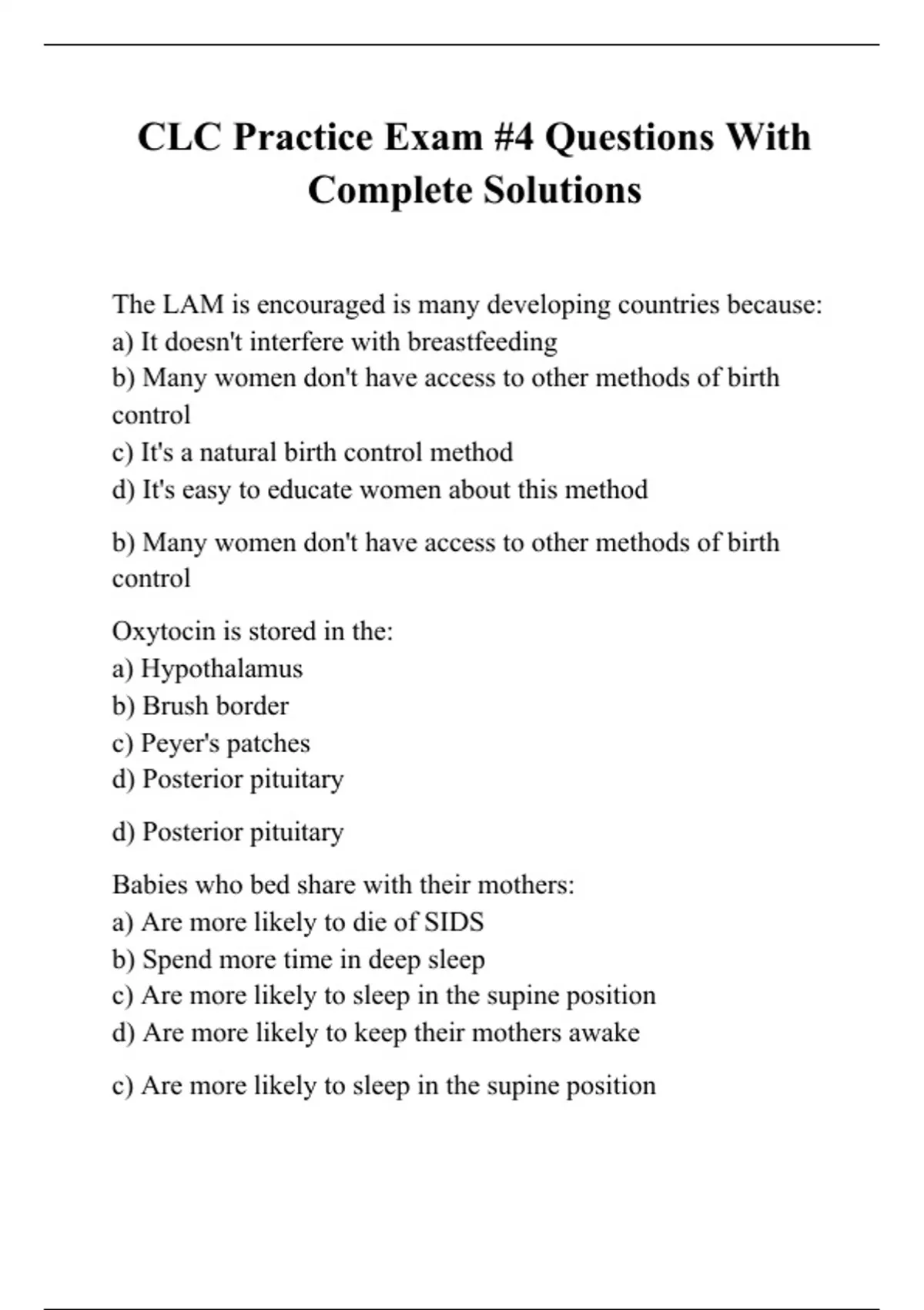 CLC Practice Exam #4 Questions With Complete Solutions - CLC - Stuvia US