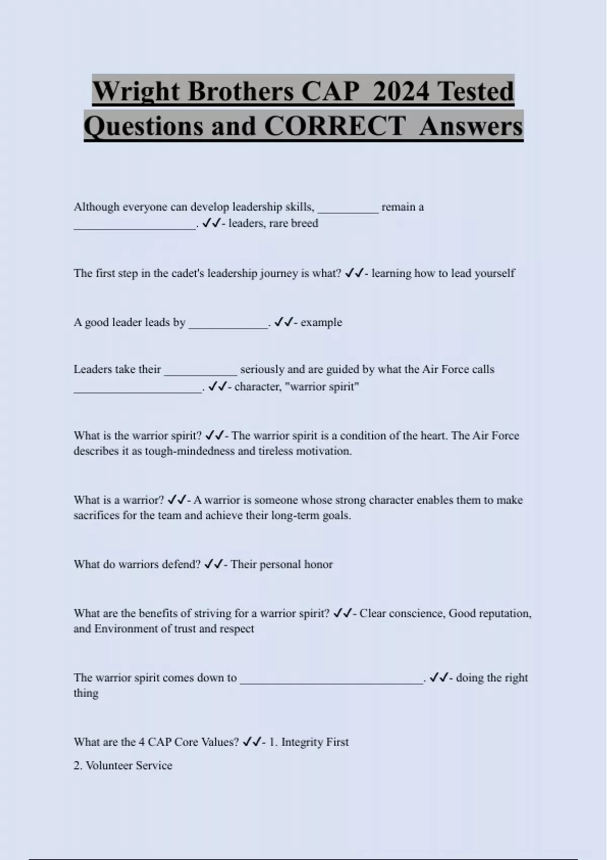 Wright Brothers CAP 2024 Tested Questions and CORRECT Answers - Wright ...