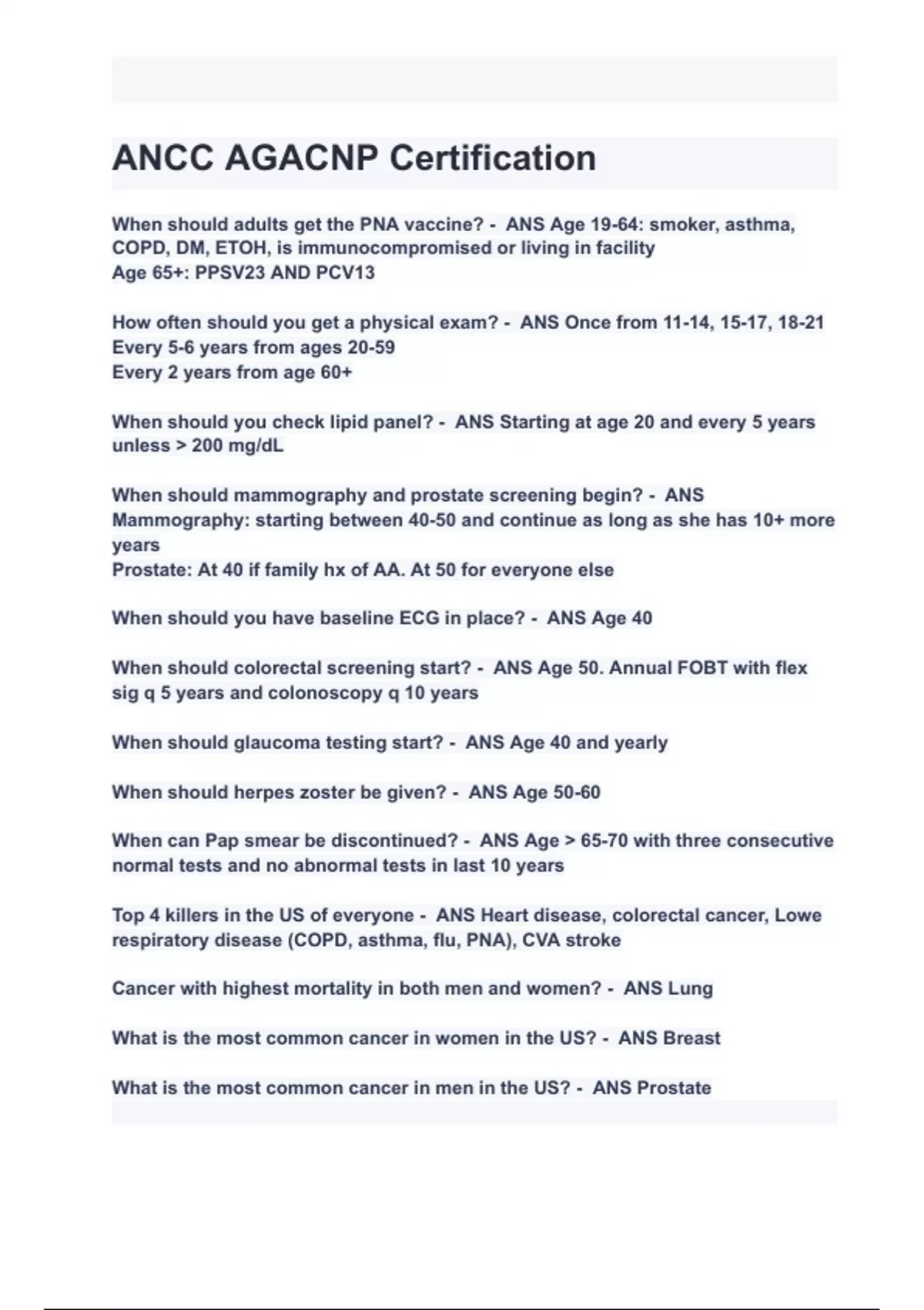 ANCC AGACNP Certification Exam Questions with correct Answers 2024/2025 ...