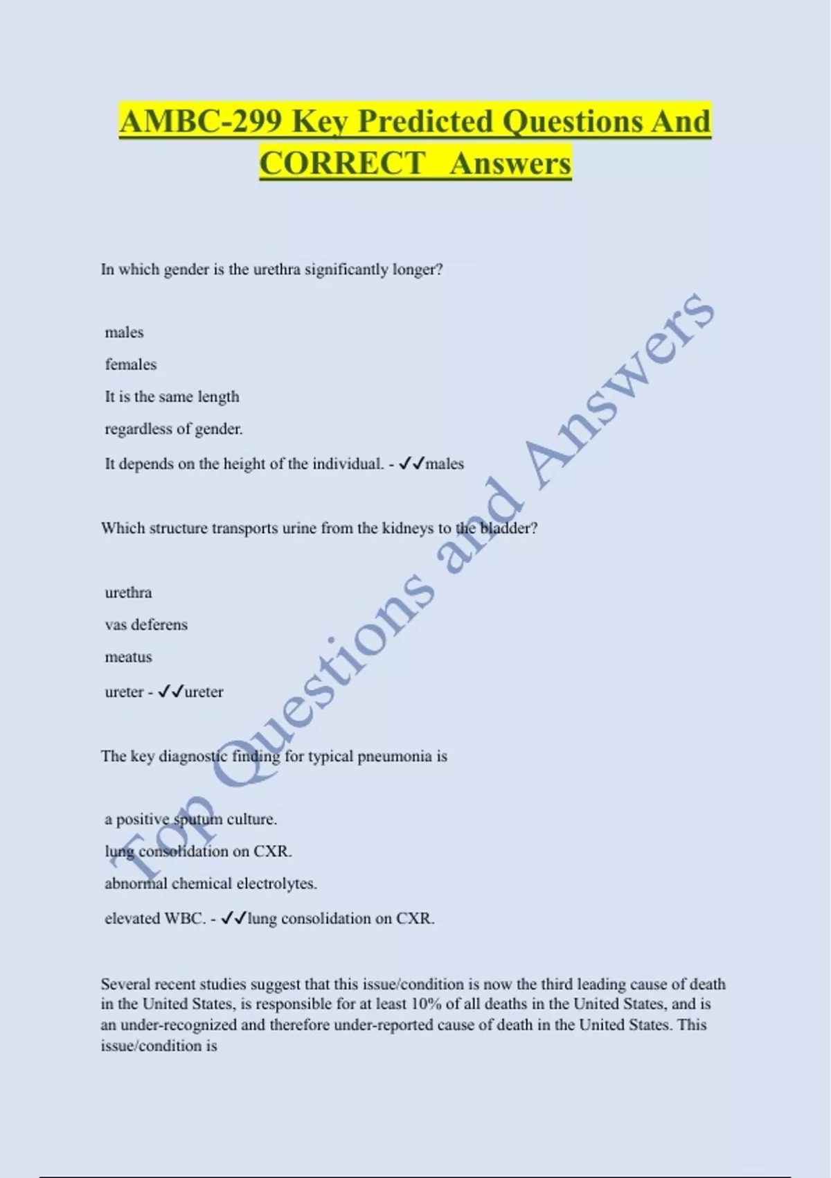 AMBC-299 Key Predicted Questions And CORRECT Answers - AMBC - Stuvia US