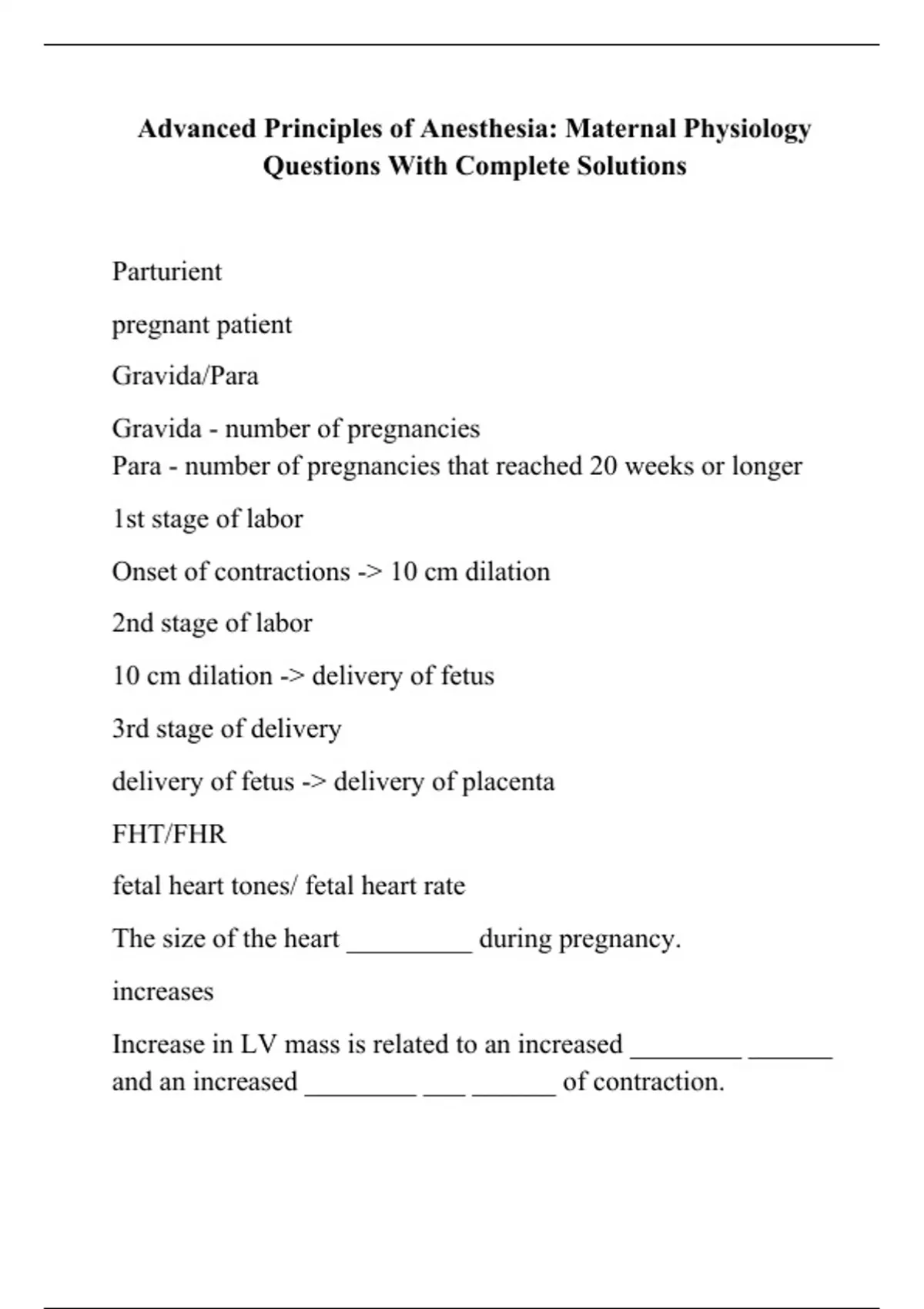 Advanced Principles of Anesthesia: Maternal Physiology Questions With ...