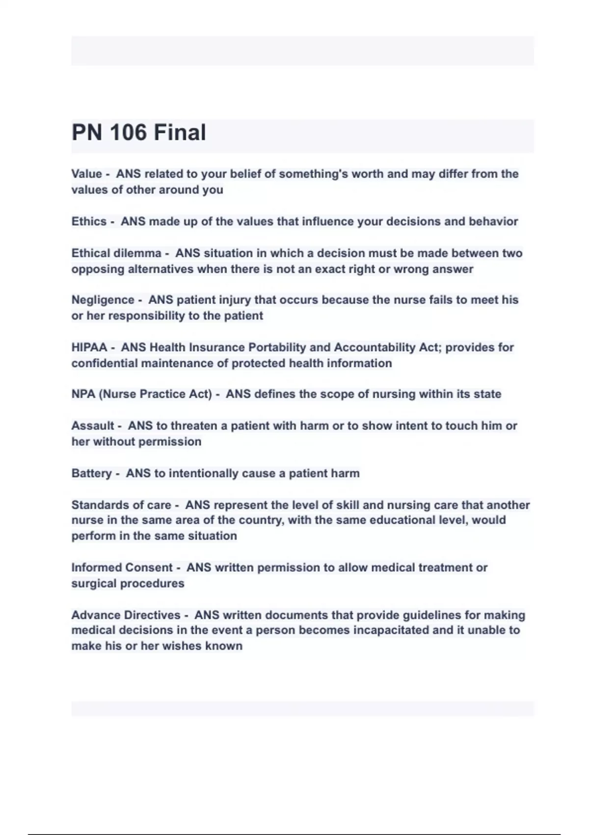 PN 106 Final Exam Questions with correct Answers 2024/2025( A+ GRADED 100% VERIFIED). - PN 106 ...