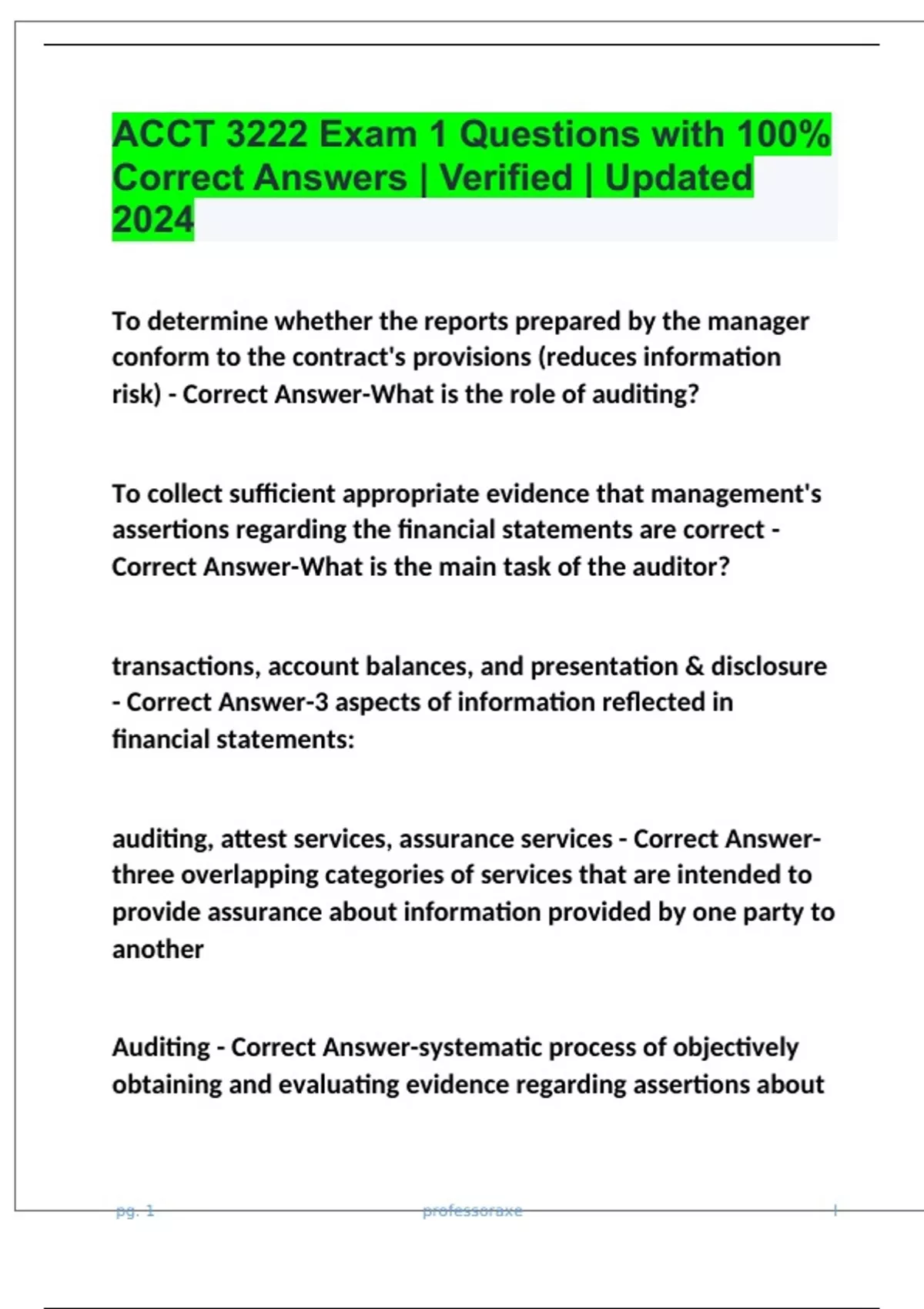 ACCT 3222 Exam 1 Questions with 100% Correct Answers | Verified | Updated 2024 - ACCT 3222 ...