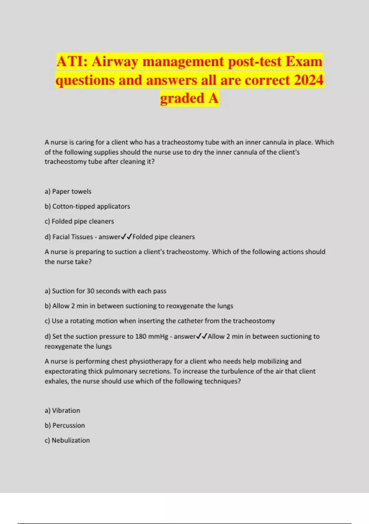 ATI: Airway management post-test Exam questions and answers all are ...