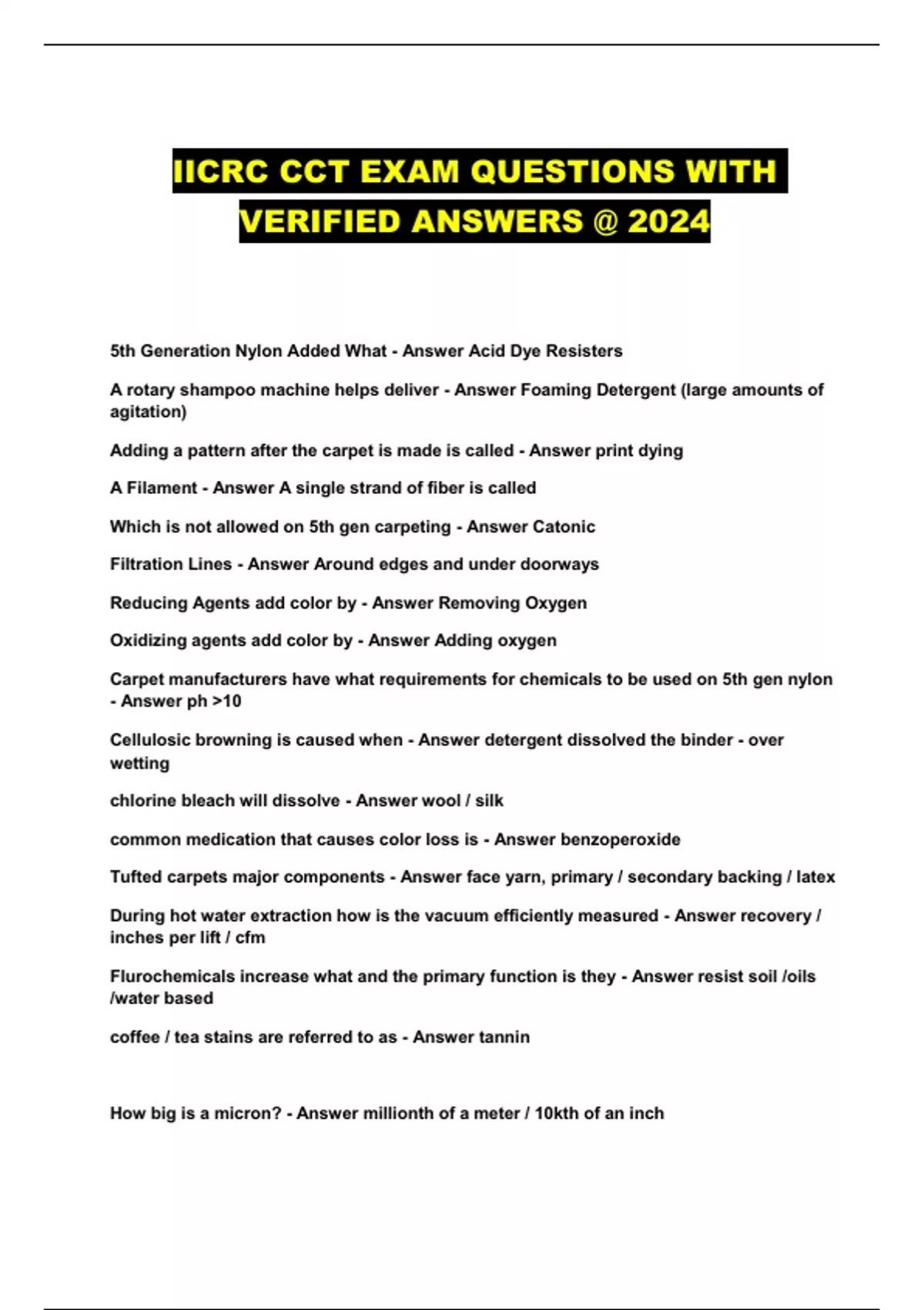 IICRC CCT EXAM QUESTIONS WITH VERIFIED ANSWERS @ 2024 - IICRC CCT ...