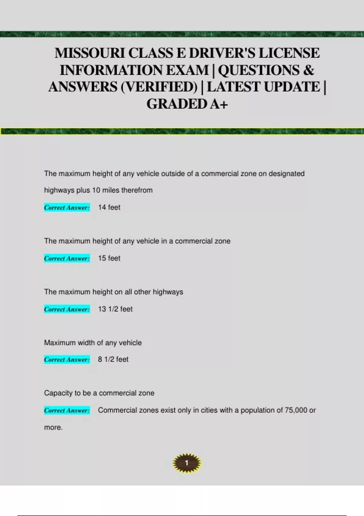 MISSOURI CLASS E DRIVER'S LICENSE INFORMATION EXAM | QUESTIONS ...