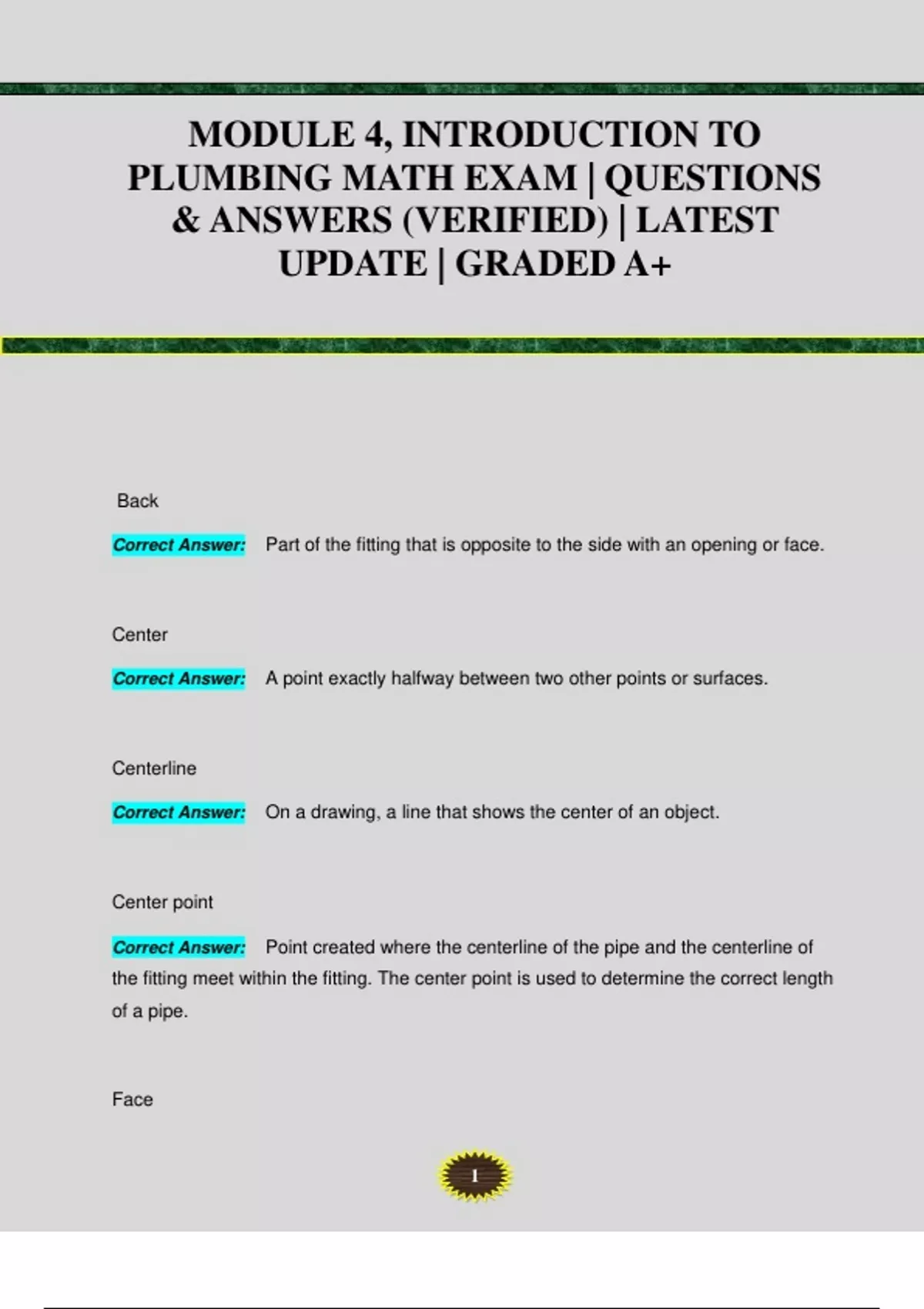 MODULE 4, INTRODUCTION TO PLUMBING MATH EXAM | QUESTIONS & ANSWERS ...