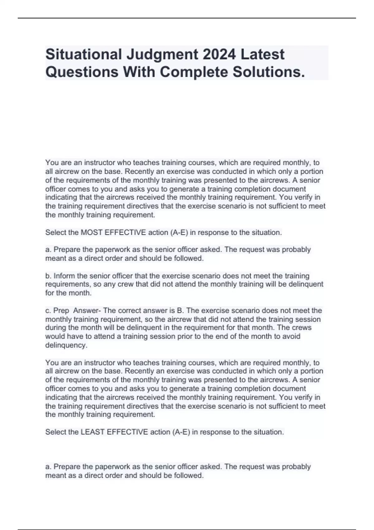 Situational Judgment 2024 Latest Questions With Complete Solutions ...