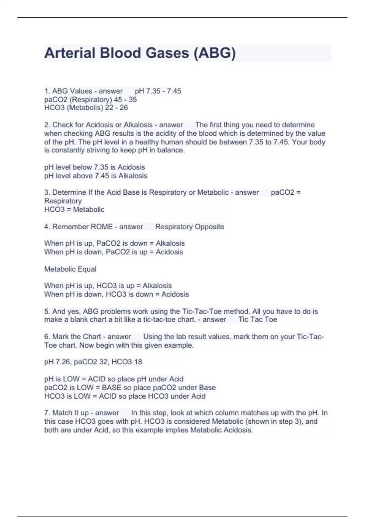 Arterial Blood Gases (ABG) Questions and Answers Latest Updated - ABG ...