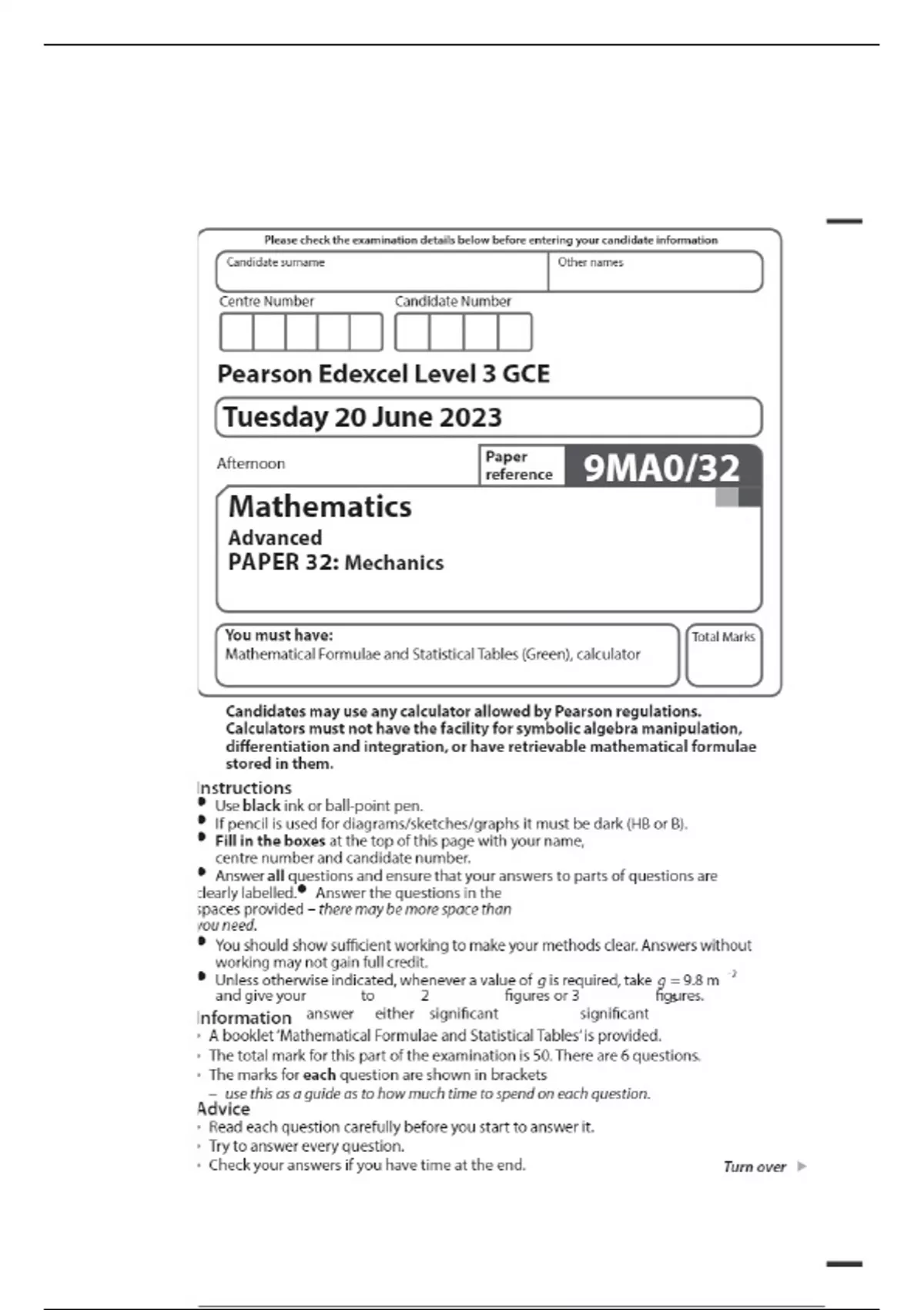 Edexcel A-Level Mechanics Paper 2023 - Unit M1 - Mechanics 1 - Stuvia UK