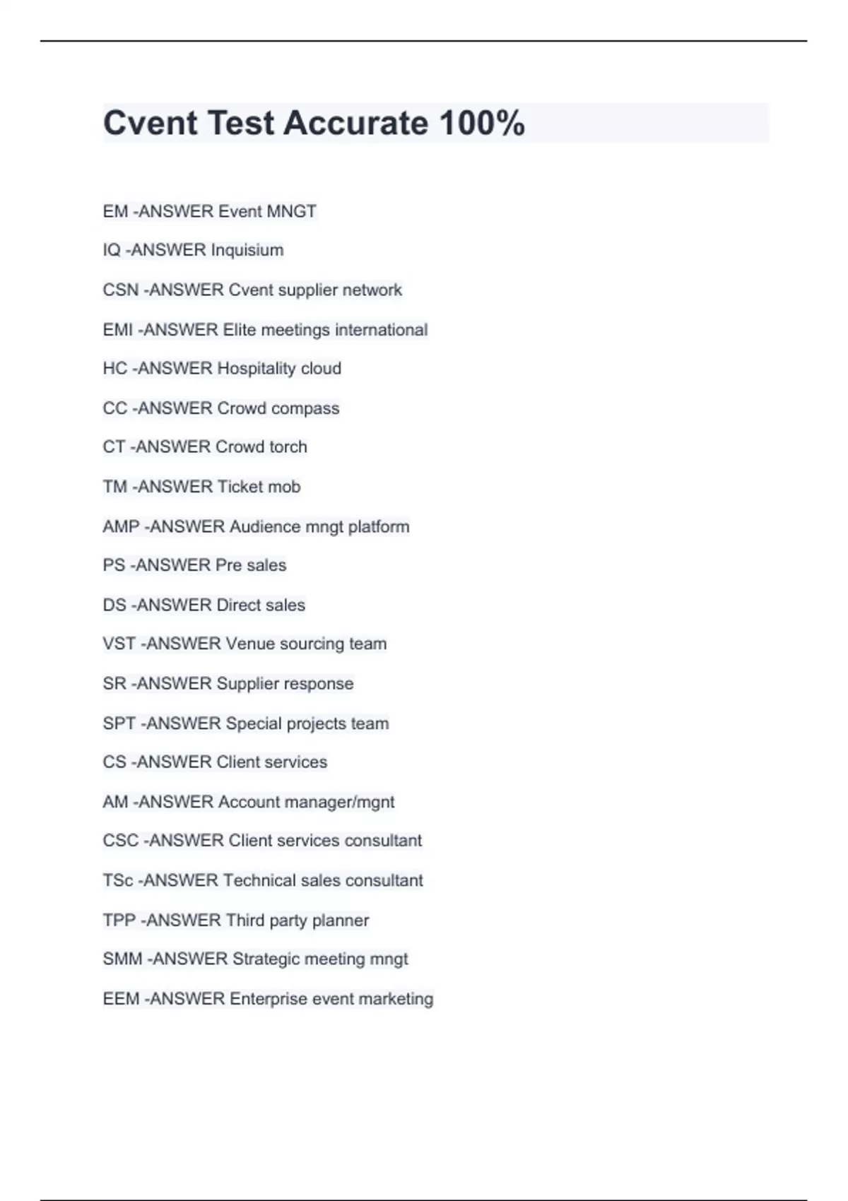 Cvent Test Accurate 100% - Cvent - Stuvia UK