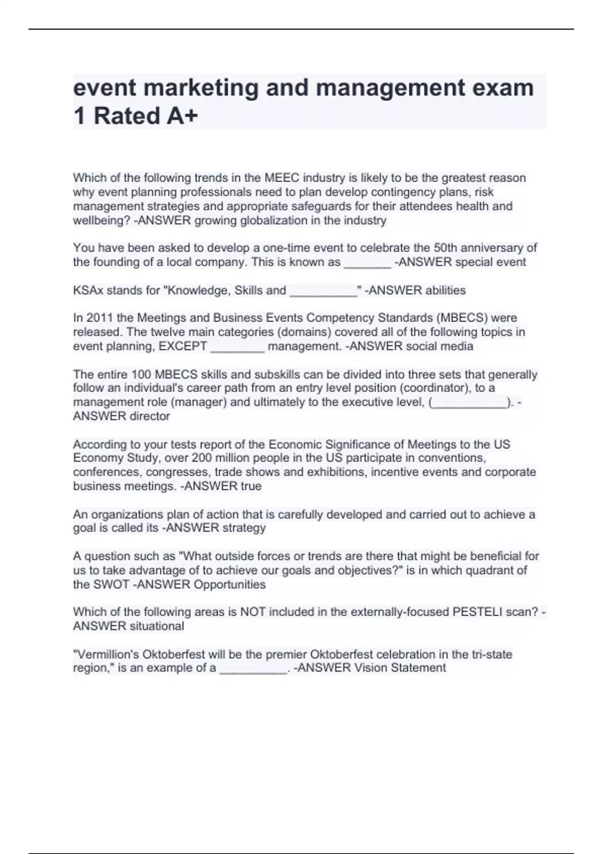 event marketing and management exam 1 Rated A+ - Event - Stuvia US