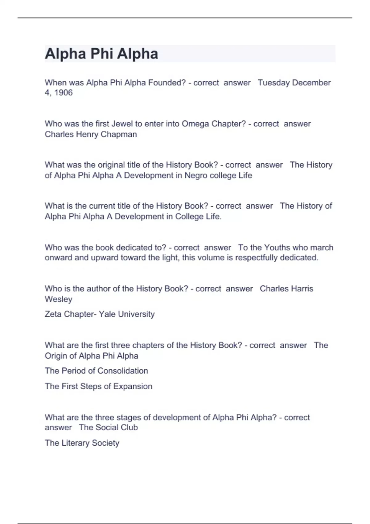 Alpha Phi Alpha Questions with complete solution 2024 - Alpha Phi Alpha - Stuvia US