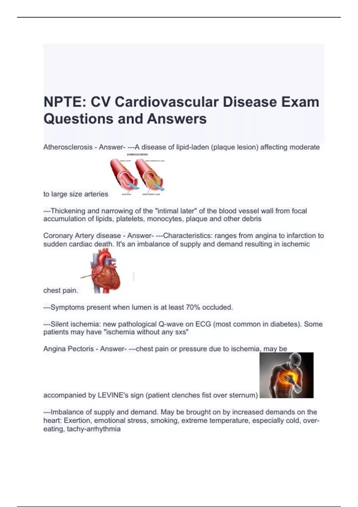 NPTE CV Cardiovascular Disease Exam Questions and Answers - NPTE ...
