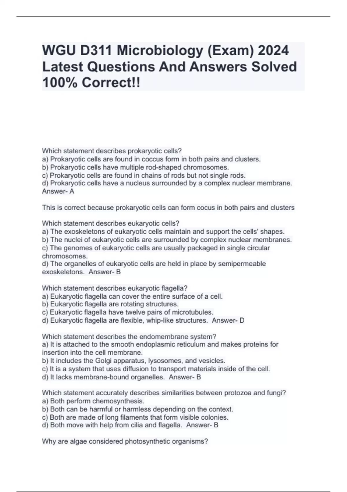 WGU D311 Microbiology (Exam) 2024 Latest Questions And Answers Solved ...