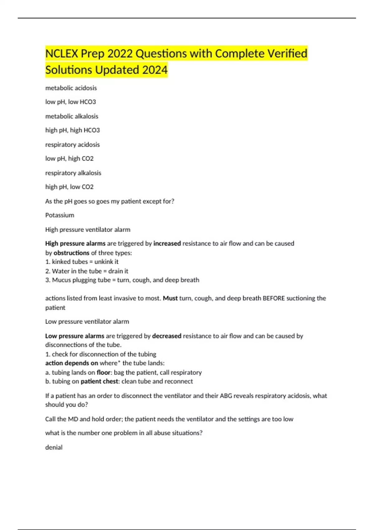 NCLEX Prep 2022 Questions with Complete Verified Solutions Updated 2024 - NCLEX - Stuvia US