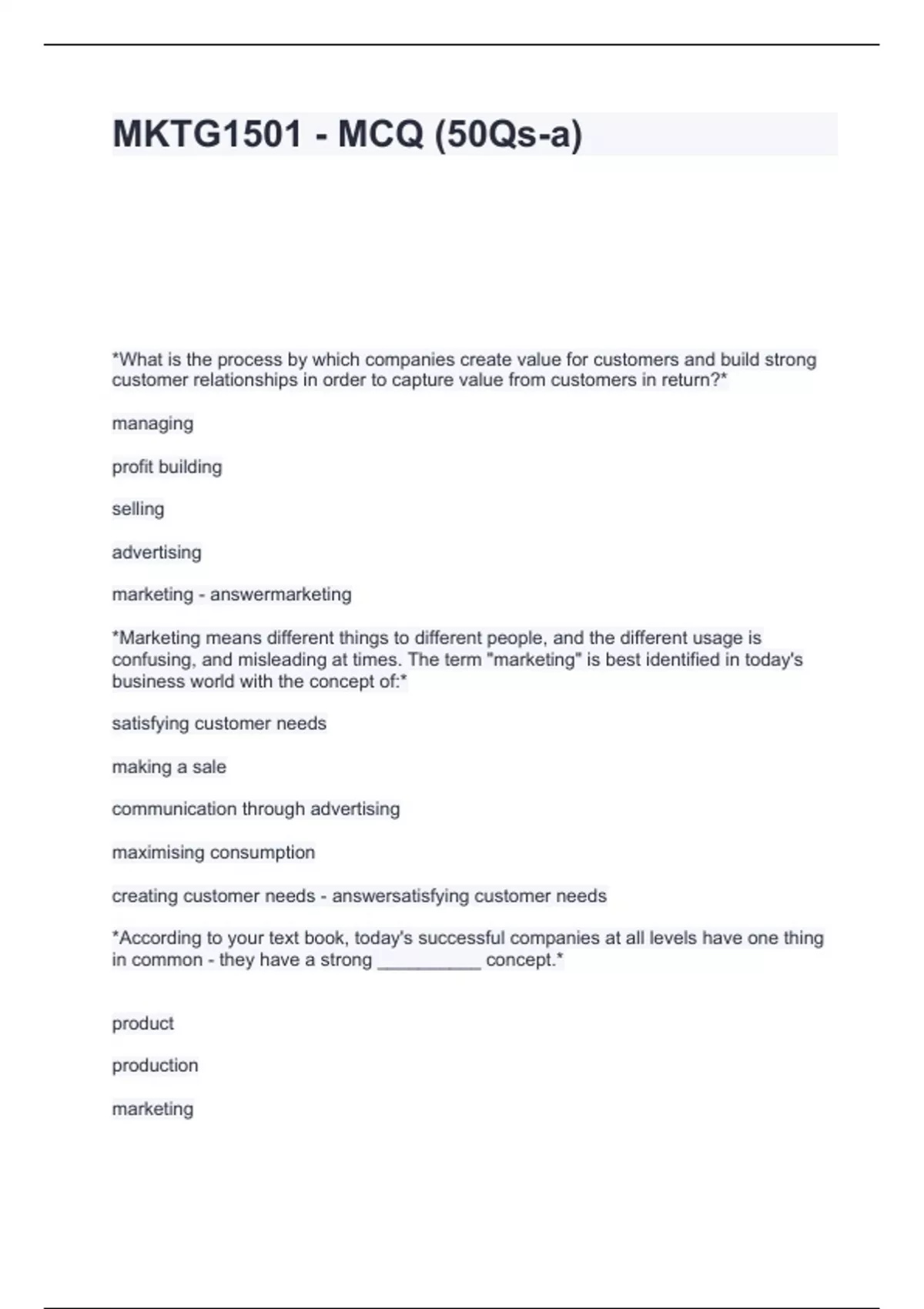 MKTG1501 - MCQ (50Qs-a) Questions with correct Answers 2024 - AIPMM - Stuvia US