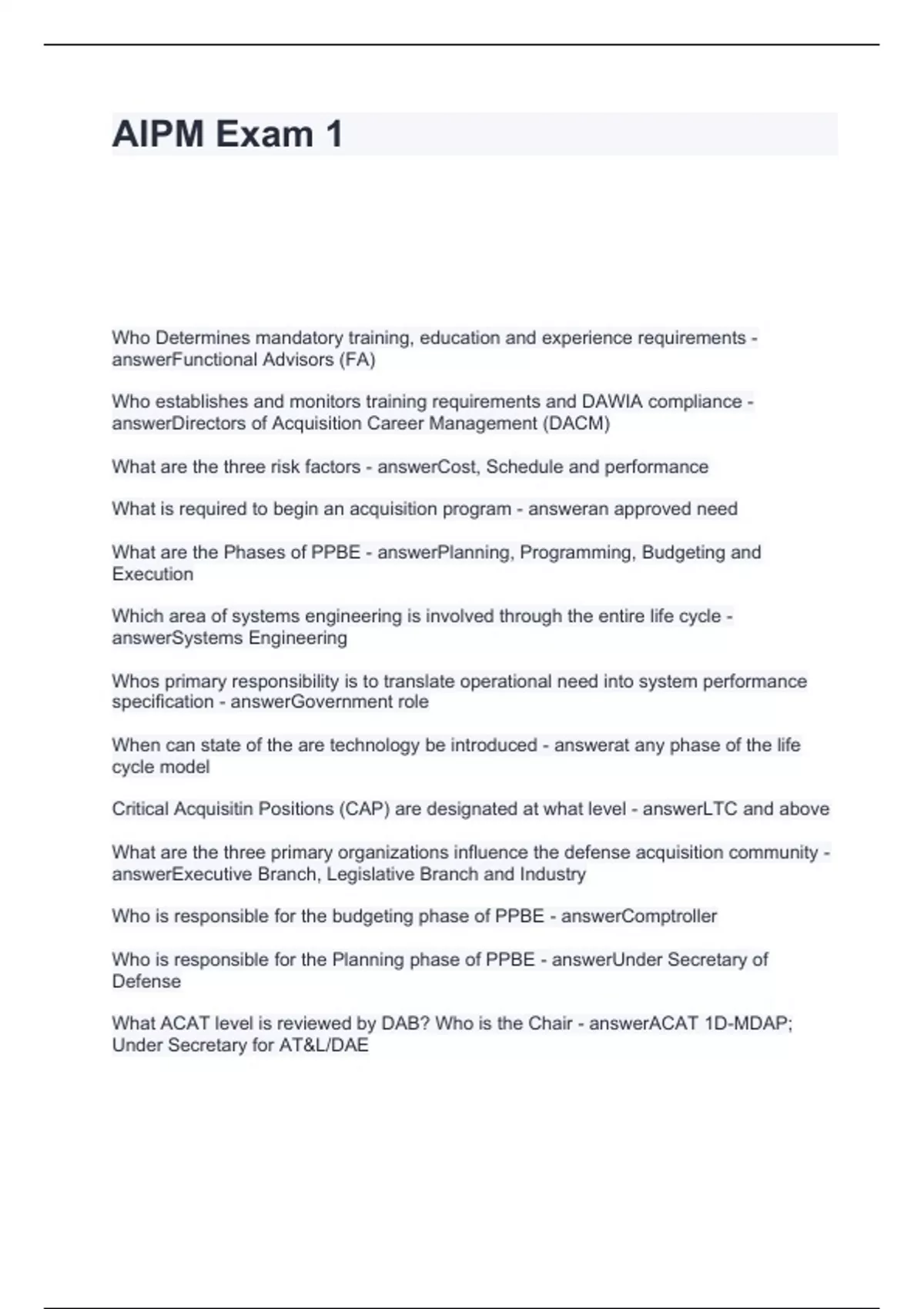 AIPM Exam 1 Questions with Accurate Answers 2024 - AIPMM - Stuvia US