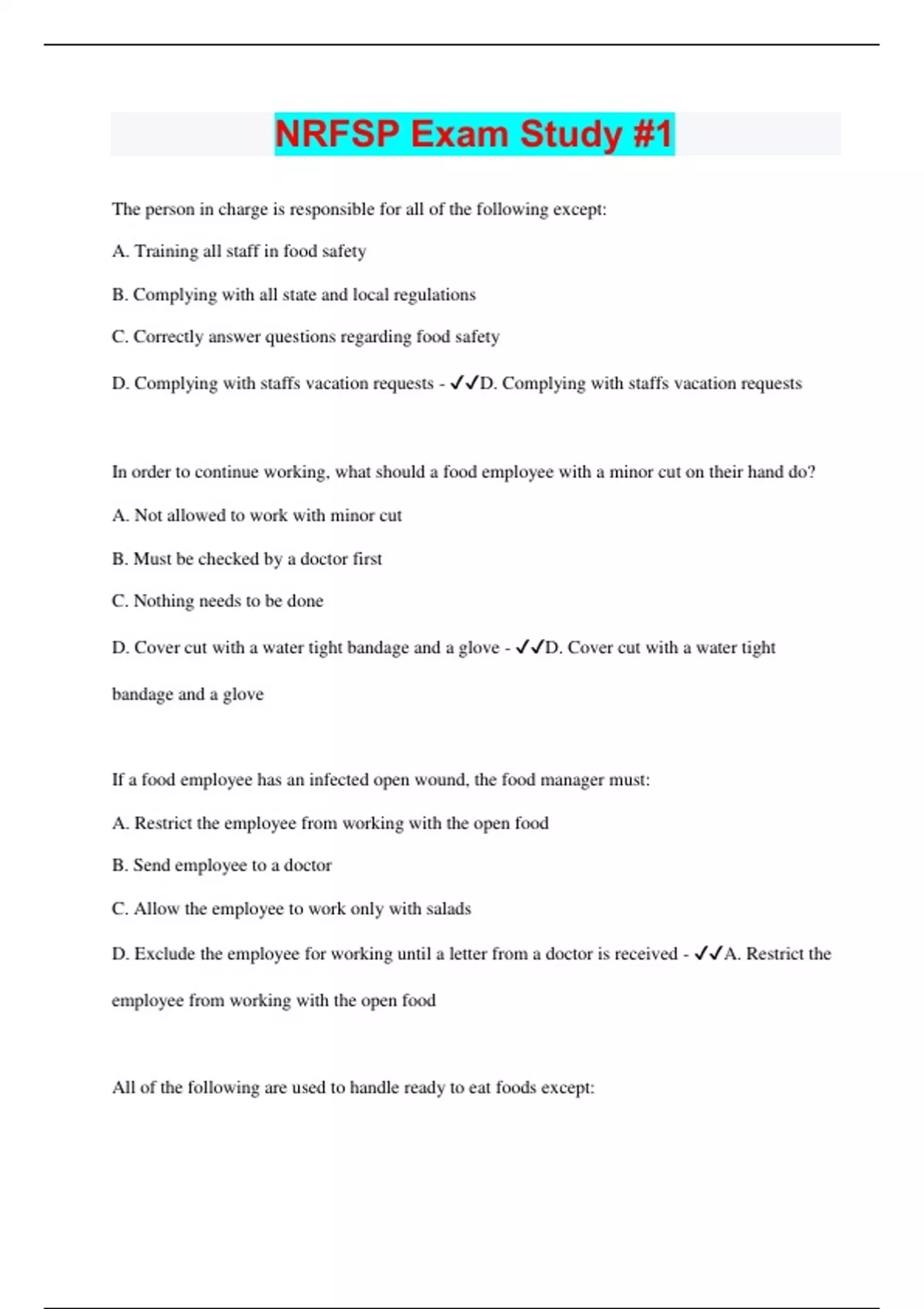 NRFSP Exam Study 1 | Questions with 100% Correct Answers | Latest ...