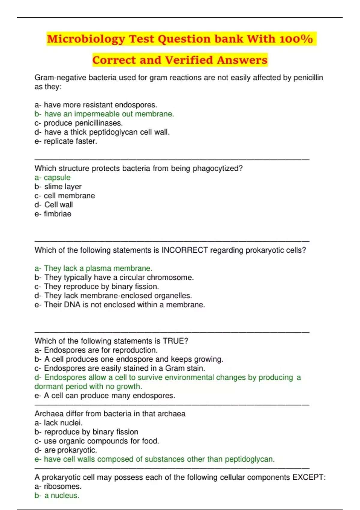 Microbiology Test Question bank With 100% Correct and Verified Answers ...