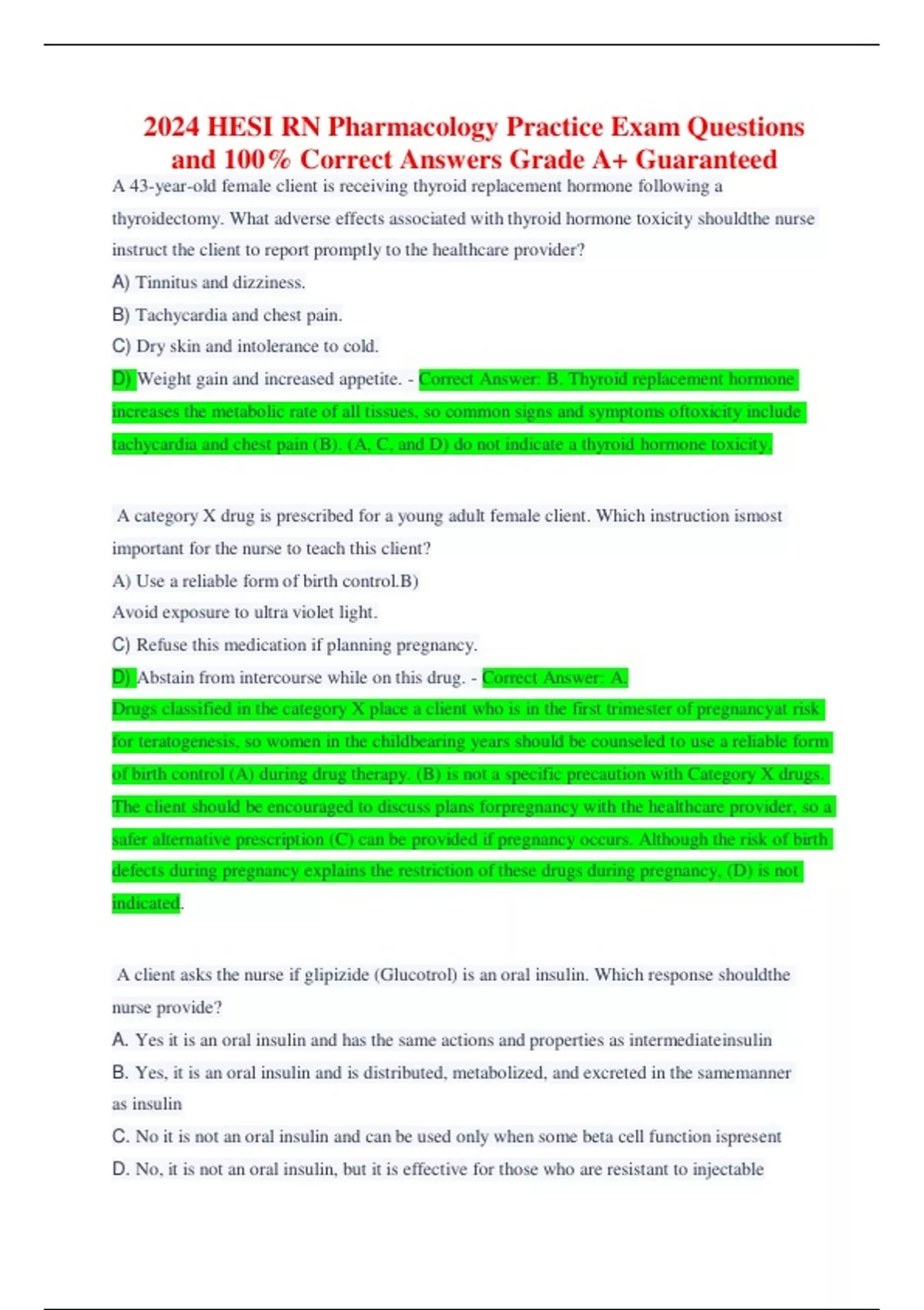 2024 HESI RN Pharmacology Practice Exam Questions and 100% Correct Answers Grade A+ Guaranteed ...