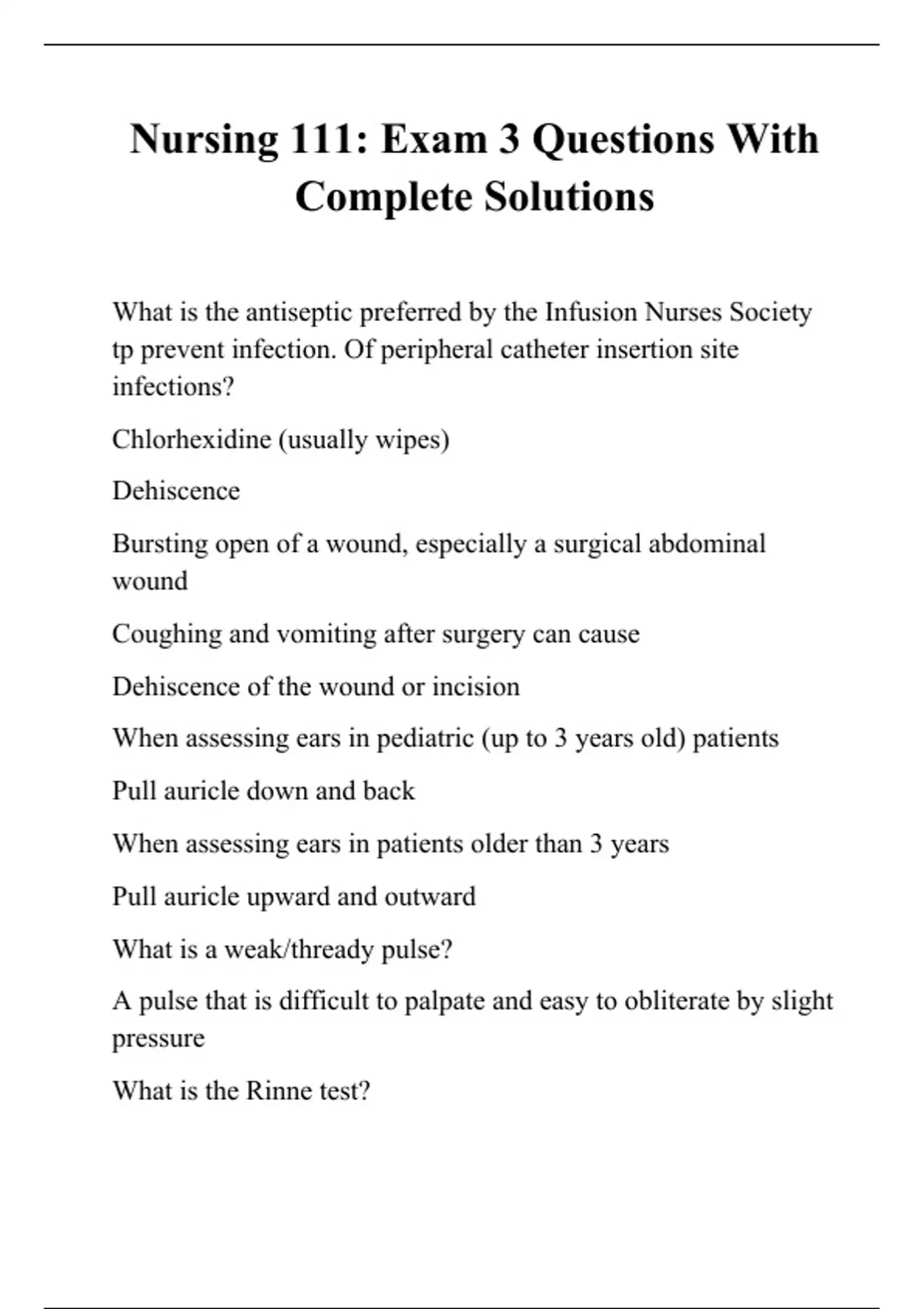 Nursing 111: Exam 3 Questions With Complete Solutions - Nursing 111 - Stuvia US