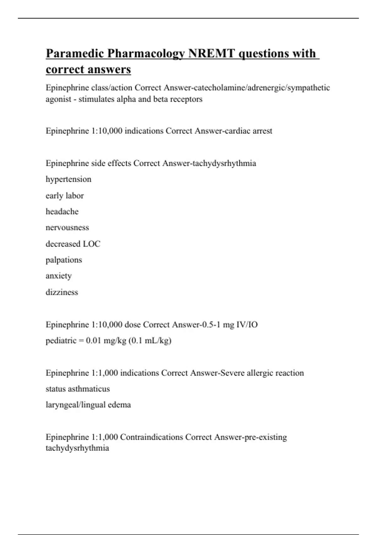 Paramedic Pharmacology NREMT questions with correct answers - NREMT ...