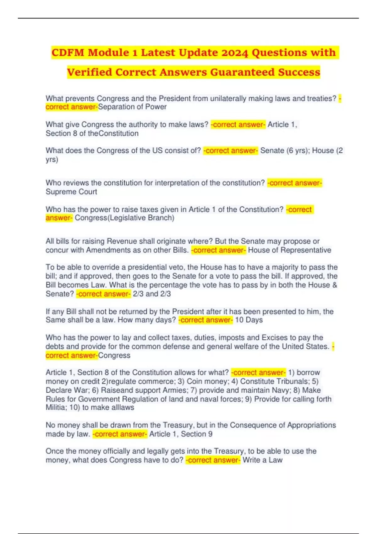 CDFM Module 1 Latest Update 2024 Questions with Verified Correct ...