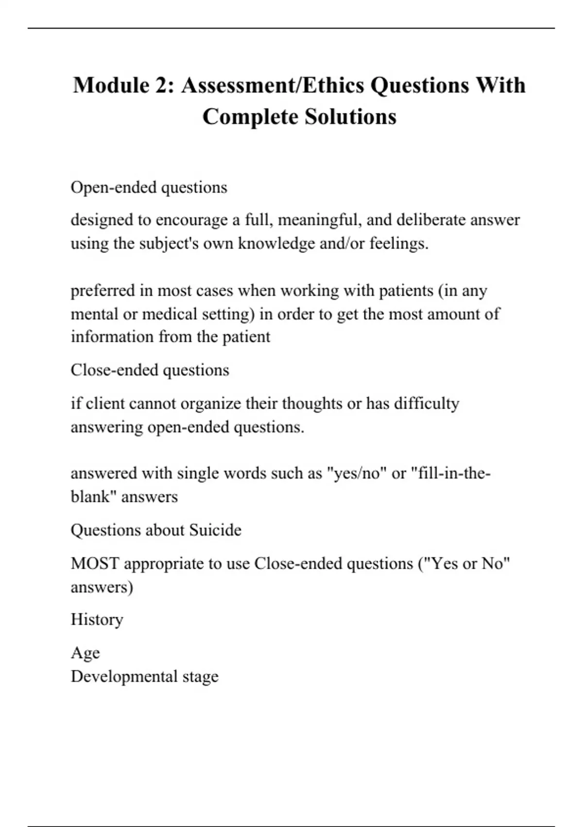 Module 2: Assessment/Ethics Questions With Complete Solutions - Module ...