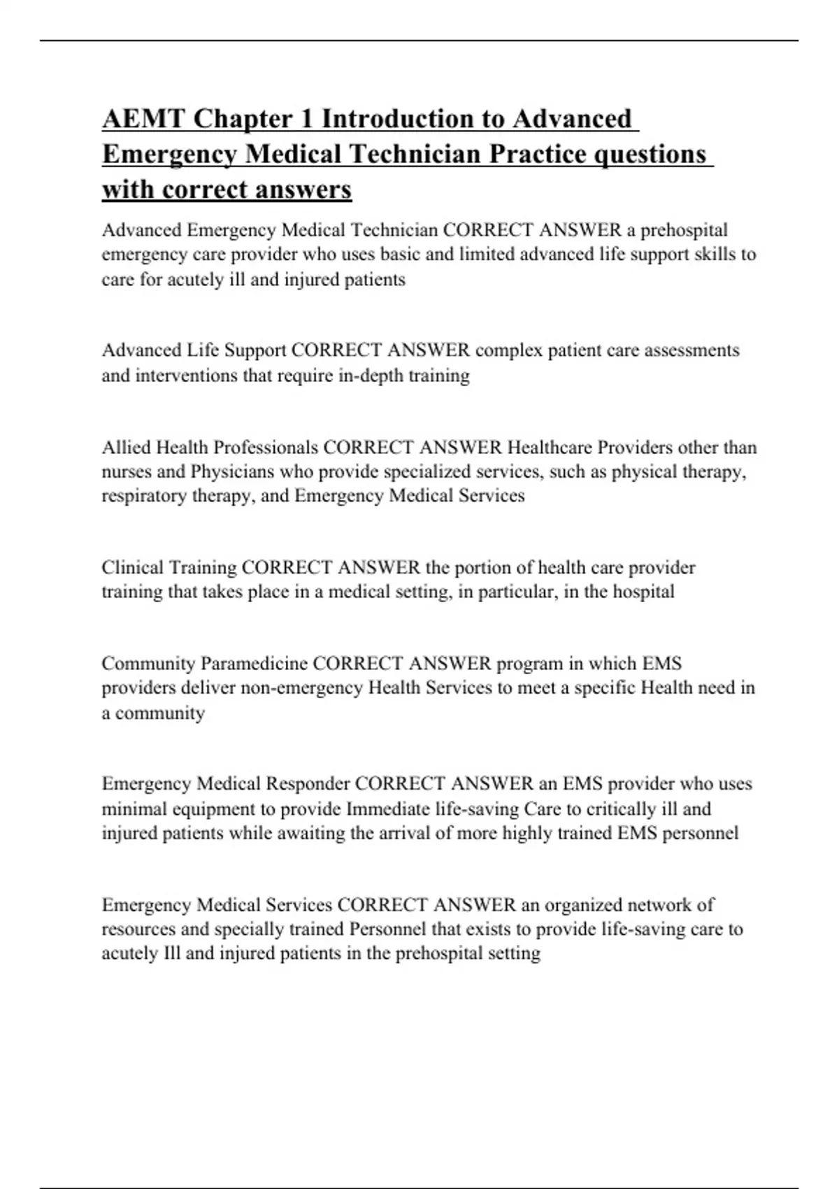 AEMT Chapter 1 Introduction to Advanced Emergency Medical Technician ...