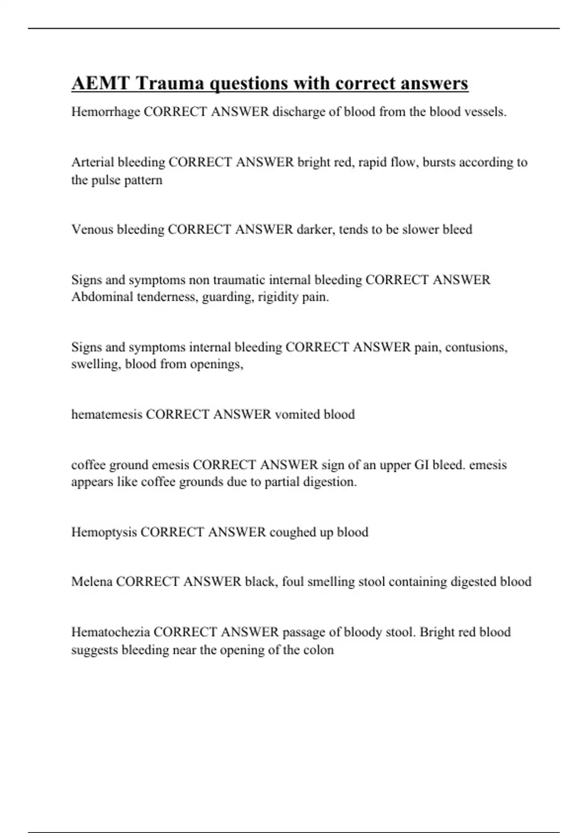 AEMT Trauma questions with correct answers - Aemt - Stuvia US