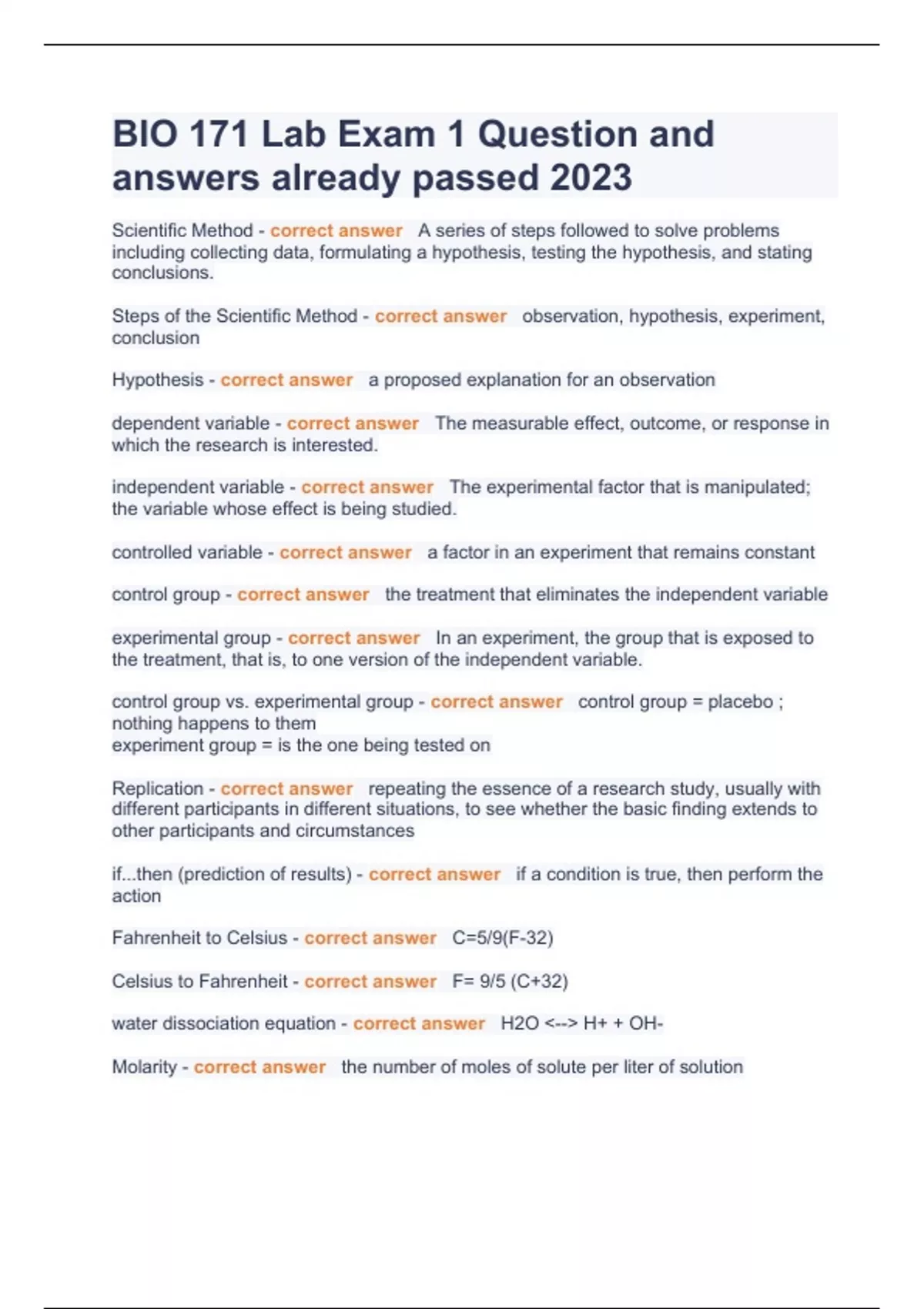 BIOD 171 LAB QUESTIONS AND SURE READY DETAILED ANSWERS 2023/024 - BIOD 171 - Stuvia US