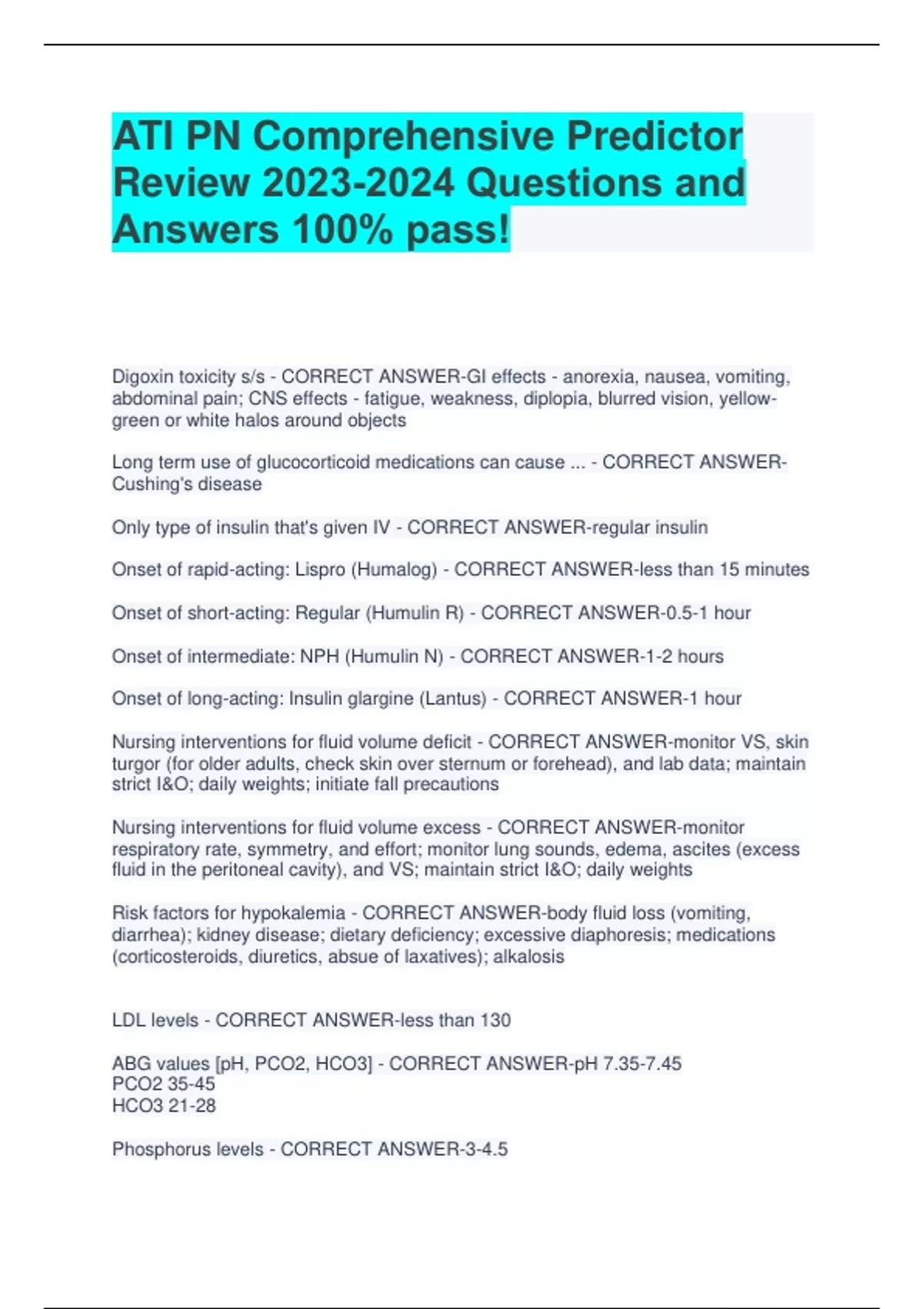 ATI PN Comprehensive Predictor Review Questions and Answers 100% pass ...