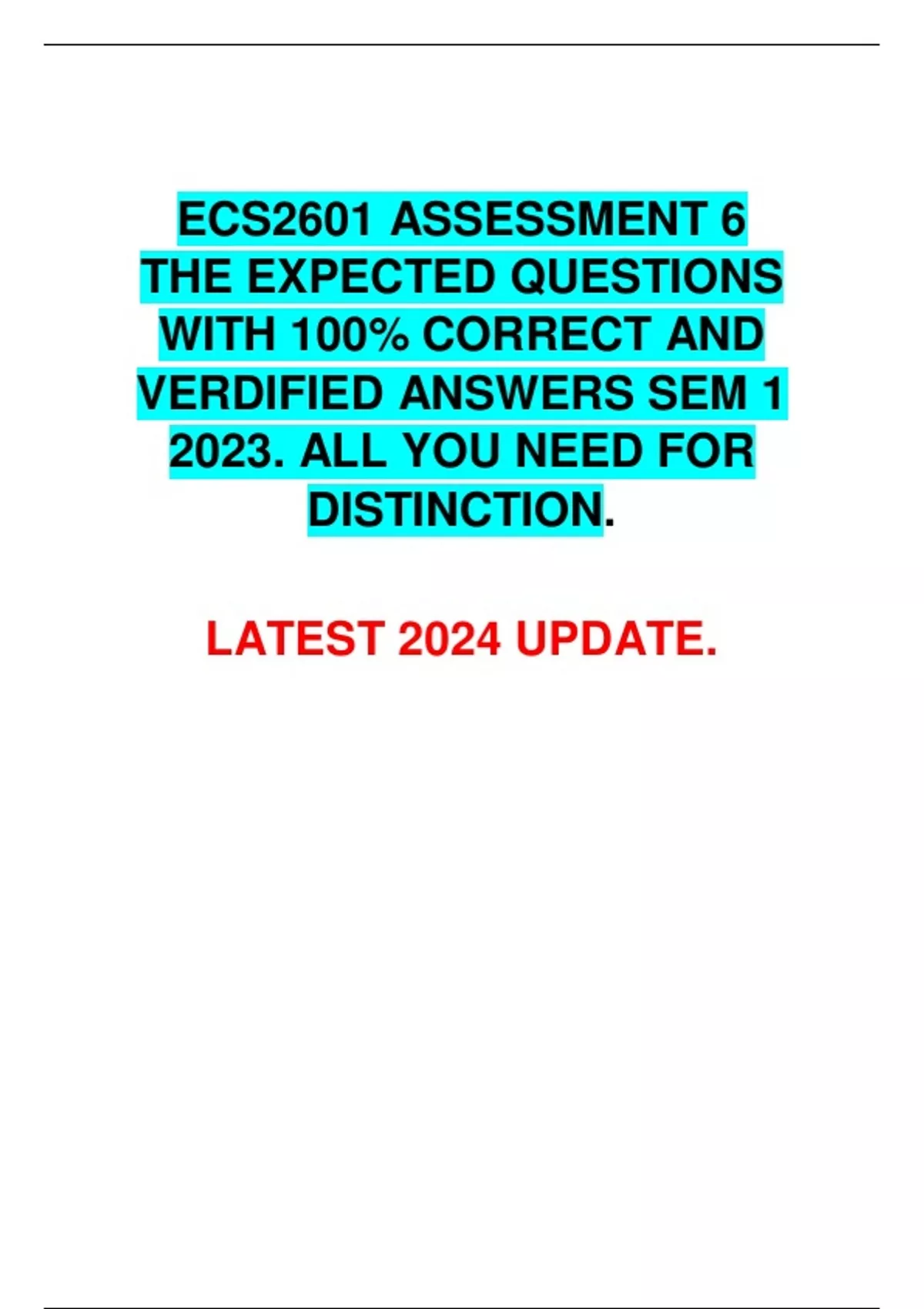 ECS2601 ASSESSMENT 6 THE EXPECTED QUESTIONS WITH 100% CORRECT AND VERDIFIED ANSWERS SEM 1 2023 ...