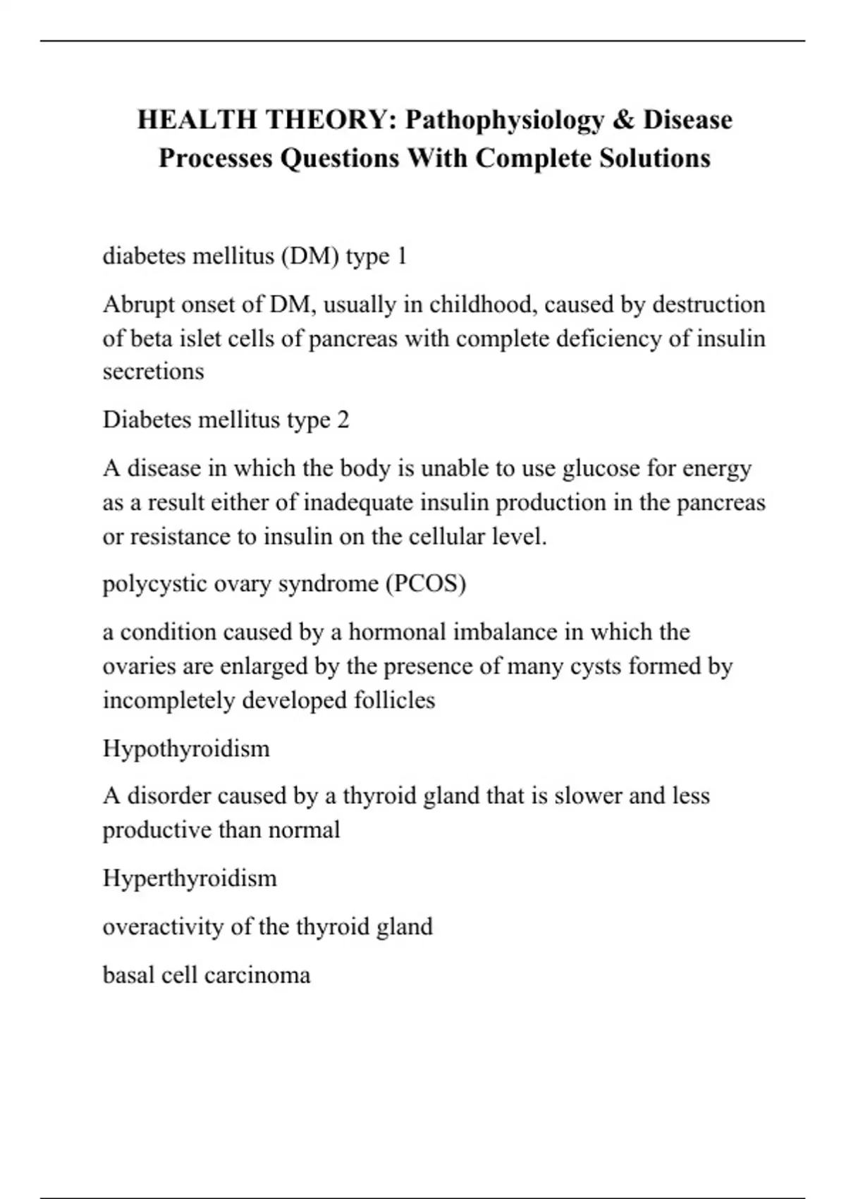 HEALTH THEORY: Pathophysiology & Disease Processes Questions With ...