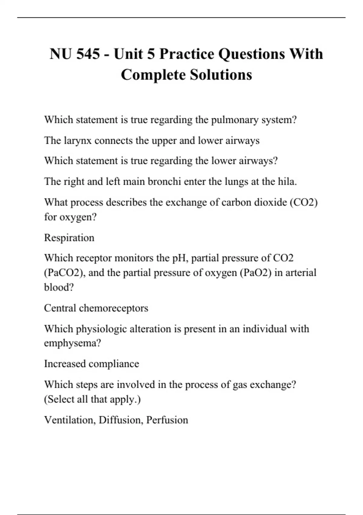NU 545 - Unit 5 Practice Questions With Complete Solutions - NU 545 - Stuvia US