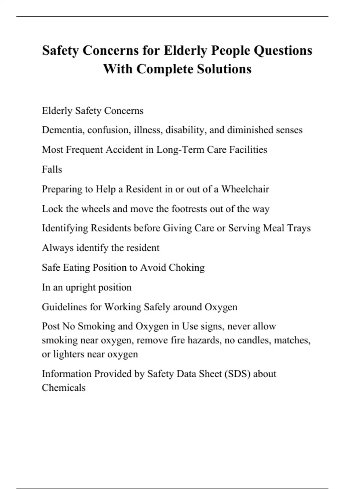 Safety Concerns for Elderly People Questions With Complete Solutions ...
