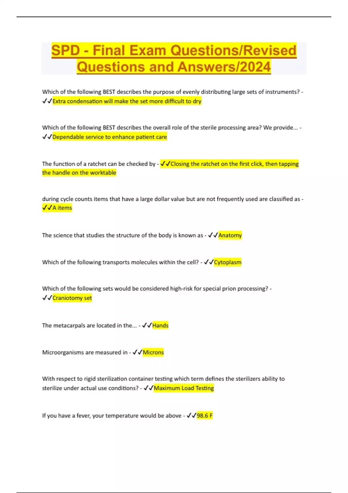 SPD - Final Exam Questions/Revised Questions and Answers/2024 - SPD ...