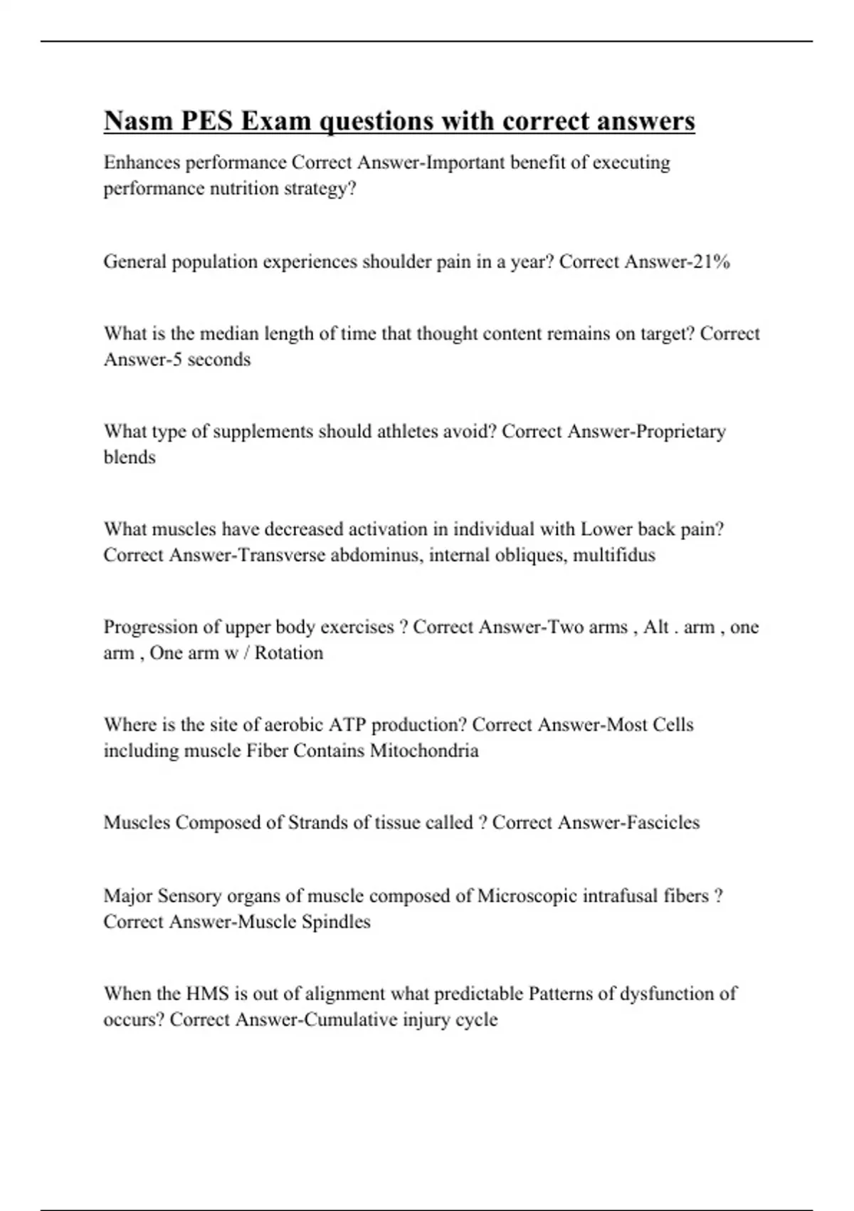 Nasm PES Exam questions with correct answers - Nasm - Stuvia US