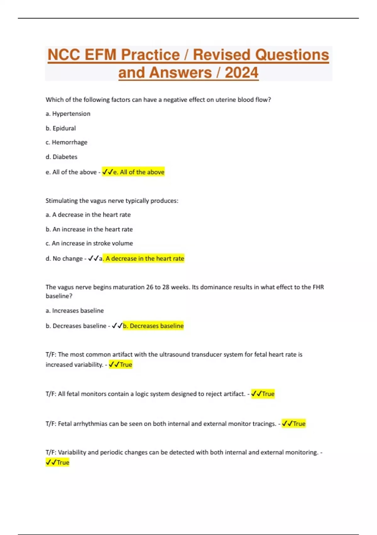 NCC EFM Practice / Revised Questions and Answers / 2024 - Ncc efm ...